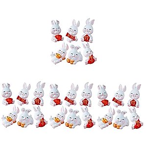 Kisangel 24 pcs lucky rabbit 2023 chinese new year rabbit easter bunny rabbit zodiac rabbit figurine miniature rabbit figurine decoraciones para salas de casa resin Cartoon statuette
