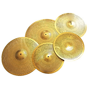 Quiet Cymbal Pack Low Volume Drum Cymbal Set 14"Hihats 16"Crash 18"Crash 20"Ride 5 Pieces Free Plus Cymbal Bag Drum Cymbal (Golden)
