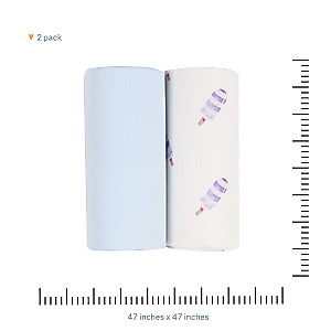 GooseWaddle Luxury Soft Blue Baby Swaddle Blanket 2-Pack (47”x47”), Ultra Comfort Stretchy & Breathable Material Provides Premium Comfort to Infants, 95% Rayon from Bamboo and 5% Spandex