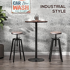 HOMCOM 42" H Bar Height Round Bar Table, Rustic Industrial Pub Table, Elm Wood Top Bistro Table with Metal Base