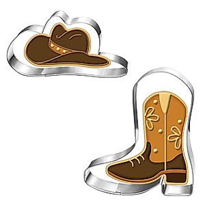 LUBTOSMN Cowboy Cowgirl Cookie Cutter Set-2 Piece-Cowboy Cowgirl Boot and Hat-Diswasher Safe-Cookie Cutters Shapes for Baby Shower Birthday Baking