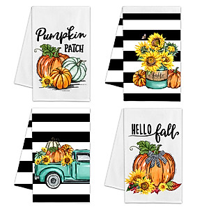 Hexagram Fall Kitchen Towels Set of 4-16x23.5 Inch Thanksgiving Decorative Hand Towels for Kitchen with Pumpkins
