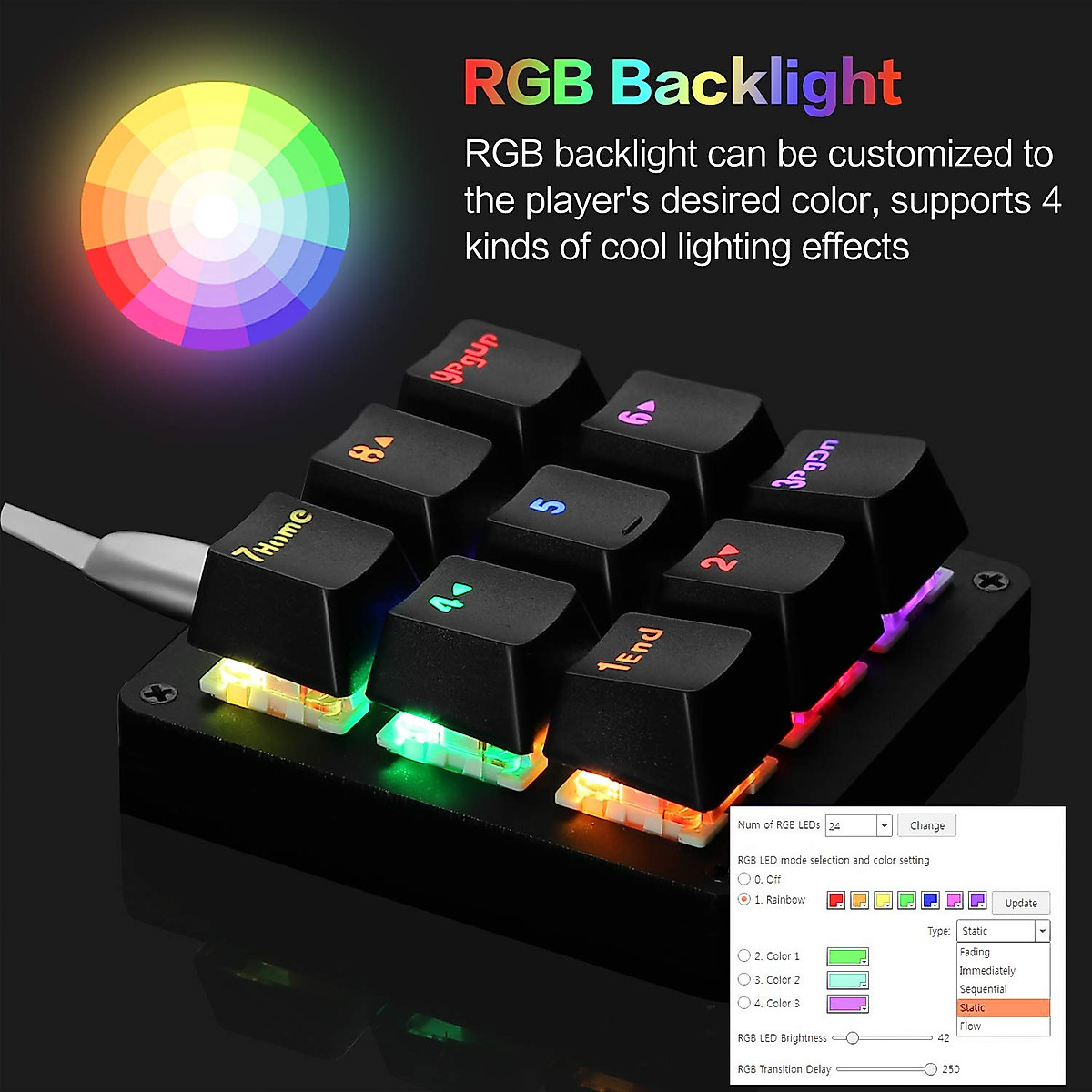 Koolertron One Handed Macro Mechanical Keyboard, RGB LED Backlit Portable Mini One-Handed Mechanical Gaming Keypad OSU! Keyboard 9 Fully Programmable Keys Blue Switches