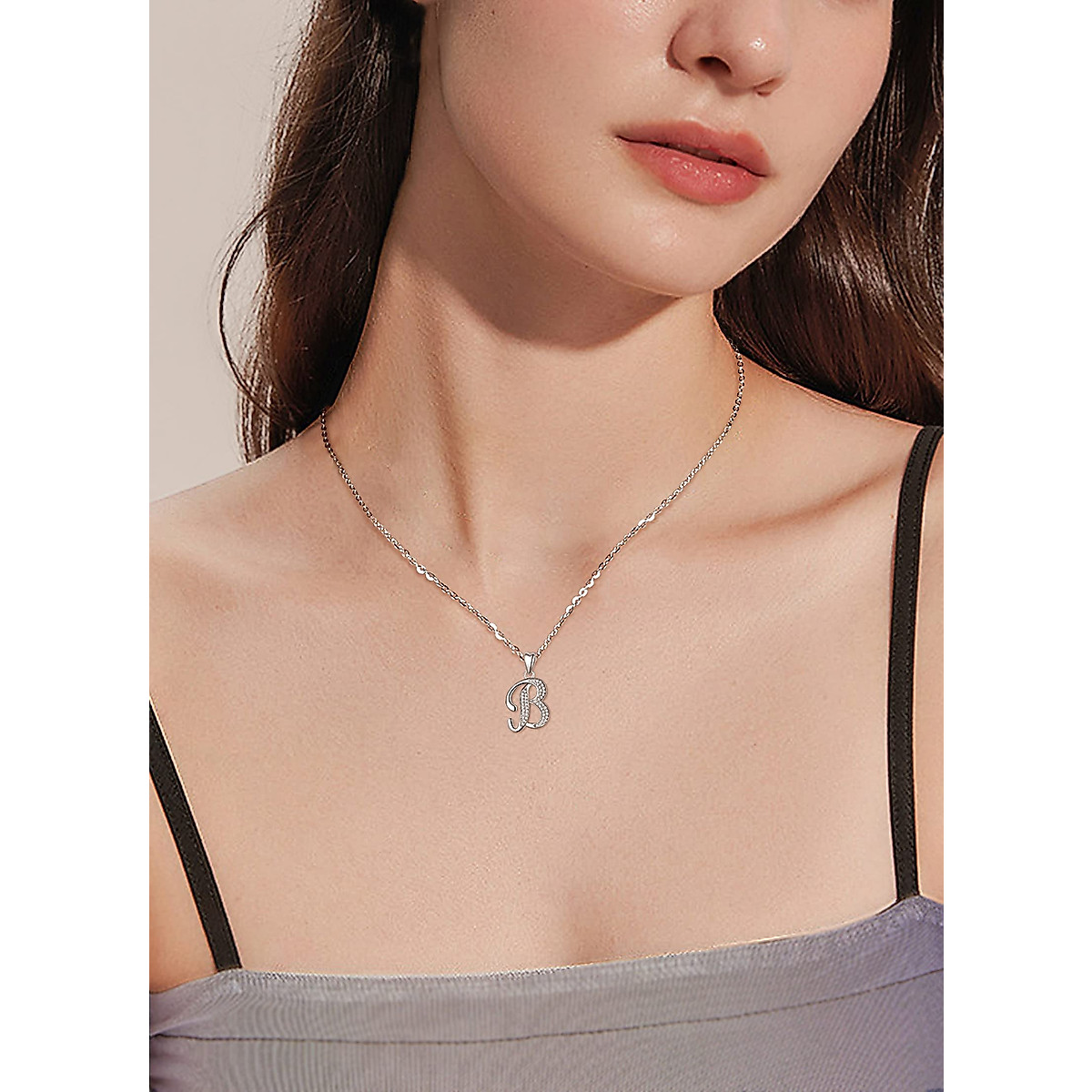 AEONSLOVE B Initial Necklace Sterling Silver Letter B Necklace Alphabet Pendant Cadena de Plata 925 Para Mujer with Cubic Zirconia Letter Jewelry Gifts for Women Daughter Mother Teen Wife Aunt Sister
