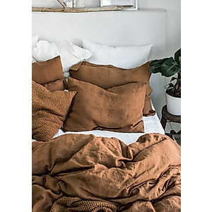 Linen Bedding Set in Tobacco, Duvet Cover and 2 Pillowcases Set, King, Queen, Twin, Full, Double, Single Size, Tobacco Brown Linen Bedding (King-90X104)