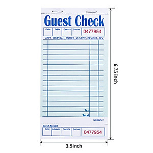 Batrical Guest Checks Server Note Pads 300 Sheets Waitress Notepad for Restaurants (6 Books) 3.5" x 6.75" Per Ticket Book