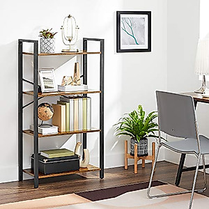 VASAGLE Bookshelf, 4-Tier Shelving Unit, Bookcase, Book Shelf, 11.8 x 25.9 x 47.2 Inches, Rustic Brown + Black