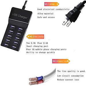 USB Charging Station10-Port USB Charger,Multiport USB Charger Station Hub, Compatible with iPhone, Galaxy, iPad Tablet, and Other USB Charging Devices1