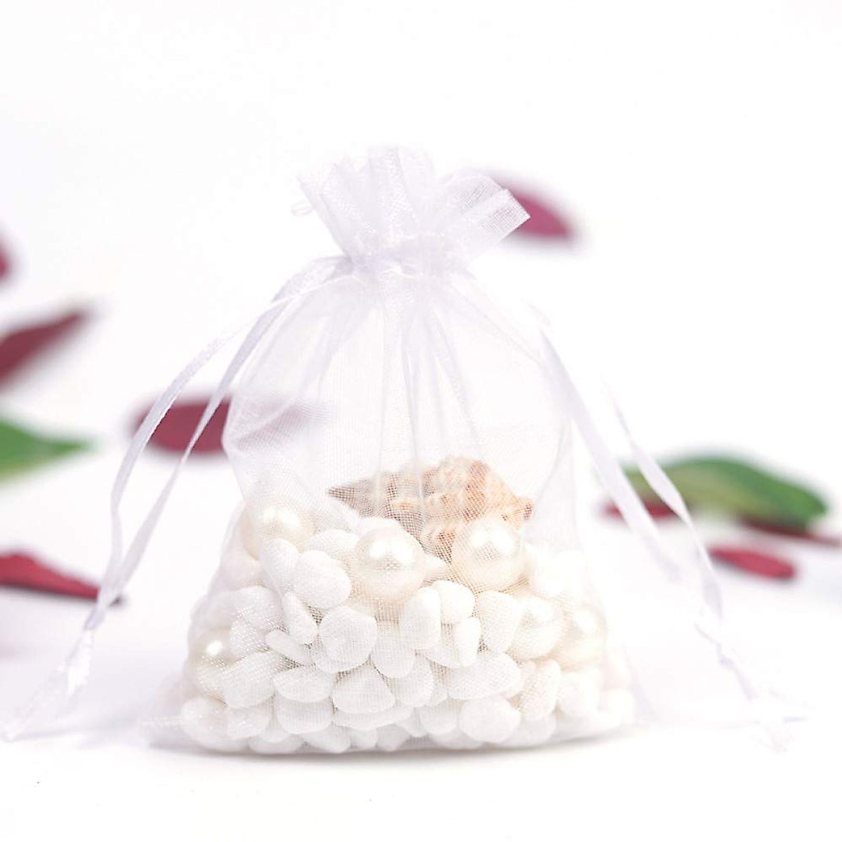 Onwon 100 Pieces Organza Drawstring Gift Bags 6.7 x 9 Inch Party Wedding Travel Favor Jewelry Pouches Candy Bags Shower, White