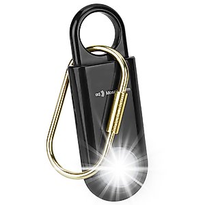 130dB Personal Safety Alarm Strobe Light. Loud Sound Keychain Siren with Carabiner for Women, School Children, Night Runners, Hiking. Bear Alarm Deterrent. SOS Emergency Self Defense Alerts. Black