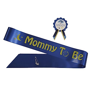 Galaxy Baby Shower Pins for Family to Wear at Gender Reveal Outer Space Theme Rockets It's a Boy Sprinkle (mommy sash & daddy pin)