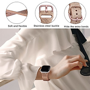 IEOVIEE Compatible with Apple Watch Band 38mm 40mm 41mm, Women Glitter Bling Soft Silicone Sport iWatch Bands Strap Replacement for iWatch Series SE 7 6 5 4 3 2 1, Rose Gold Glitter, 38/40/41mm