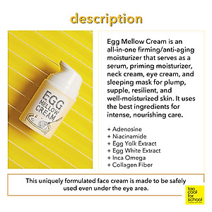 Too Cool For School | All-in-One Egg Mellow Cream 1.76 oz | Anti Aging Face Cream | Anti Wrinkle Firming Moisturizer | 98% Pure Collagen Fiber
