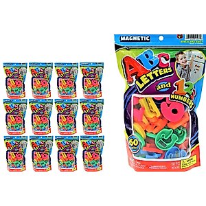 JA-RU ABC Magnetic Letters & Numbers (12 Bags) Colorful Plastic Letters Uppercase & Numbers Refrigerator Magnets for Kids. Educational Learning Toys Preschool Math & Alphabet. Classroom Toys. 1403-12p
