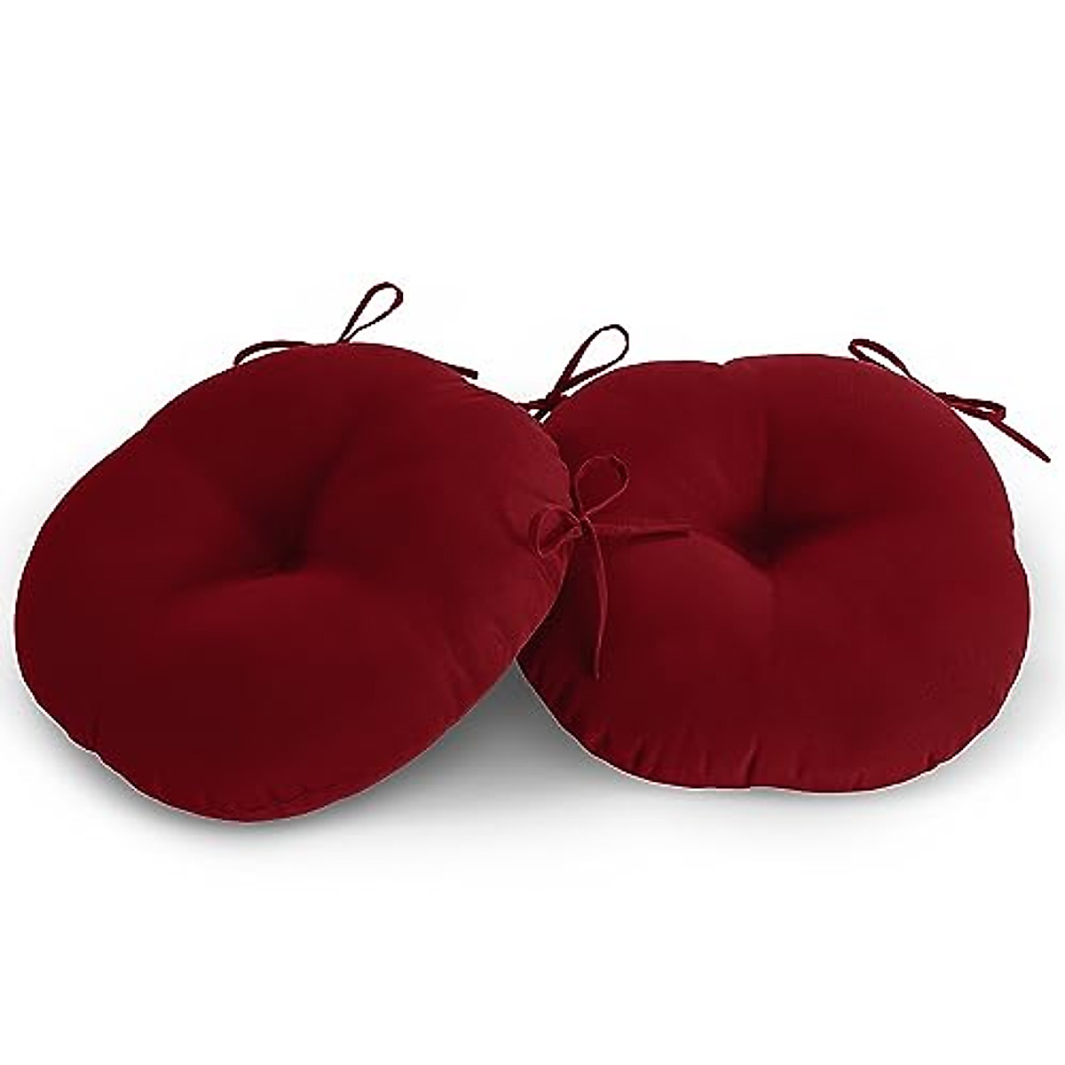 LOVTEX Memory Foam Outdoor Chair Cushions, 2 Pack, Round, 15 Inch, Dark Red, Waterproof, with Ties