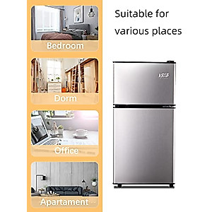 KRIB BLING Mini Fridge with Freezer on Top, 3.5 Cu.Ft Compact Refrigerator with 7 Levels Adjustable Thermostat, Small Fridge for Dorm, Office, RV Camping, Silver