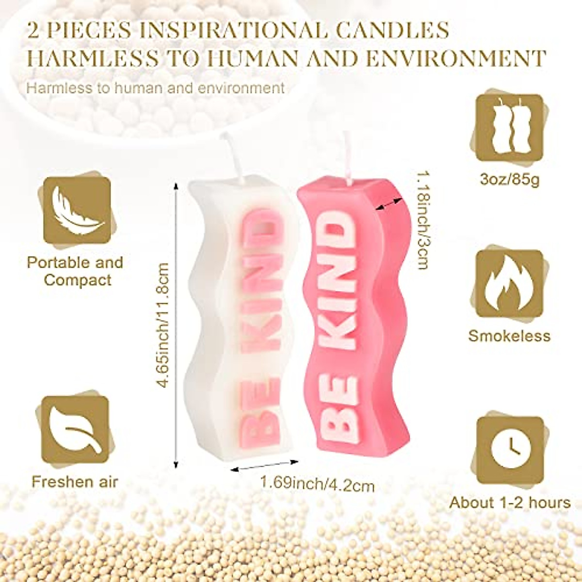 Coume 2 Pieces Aesthetic Shaped Candles Wavy Word Candle Atmosphere Trendy Minimalist Inspirational Soy Wax Geometric Scented Encouragement Gift for Home Christmas Birthday Office (Warm) White,Pink