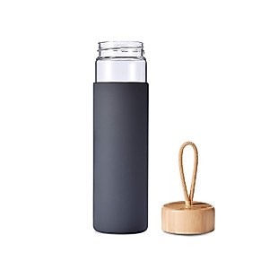 Yomious 20 Oz Borosilicate Glass Water Bottle with Bamboo Lid and Silicone Sleeve – Reusable BPA Free – Cute Drinking Bottle for Women - Shaker Bottle