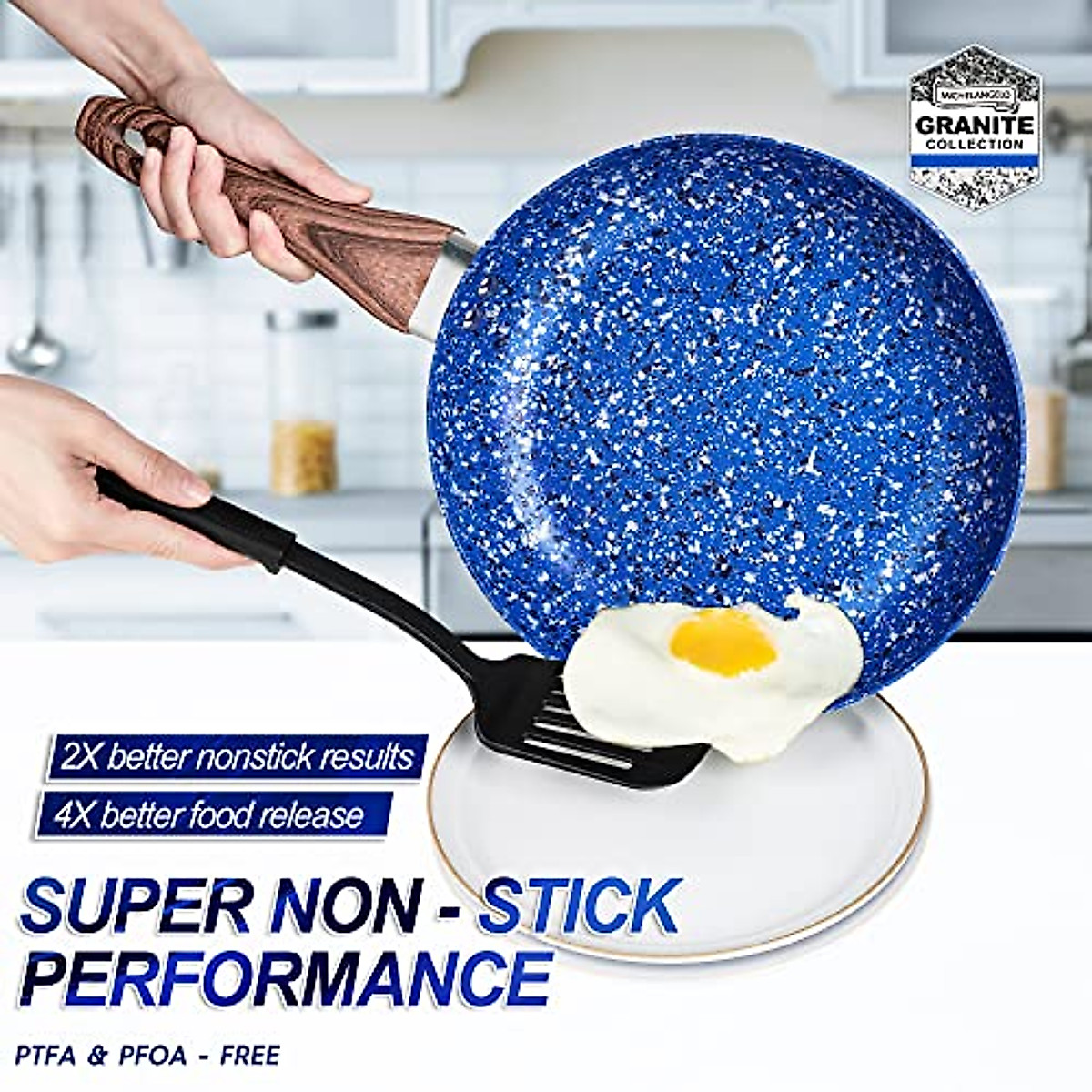 MICHELANGELO Frying Pan Set with Lid, 8" & 10" Fry Pan Set with 100% APEO & PFOA-Free Stone-Derived Interior, Nonstick Frying Pans, Granite Fry Pans, Nonstick Skillets Set