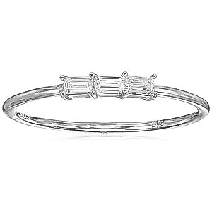 Amazon Essentials Rhodium Over Sterling Silver Cubic Zirconia Three-Stone Stackable Ring, Size 7 (previously Amazon Collection)