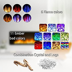 SUNNY FLAME 36 Inch Electric Fireplace Insert and Wall Mounted, Fireplace Heater, Log Set & Crystal Options, Remote Control with Timer, Adjustable Flame Color 750/1500W Heat