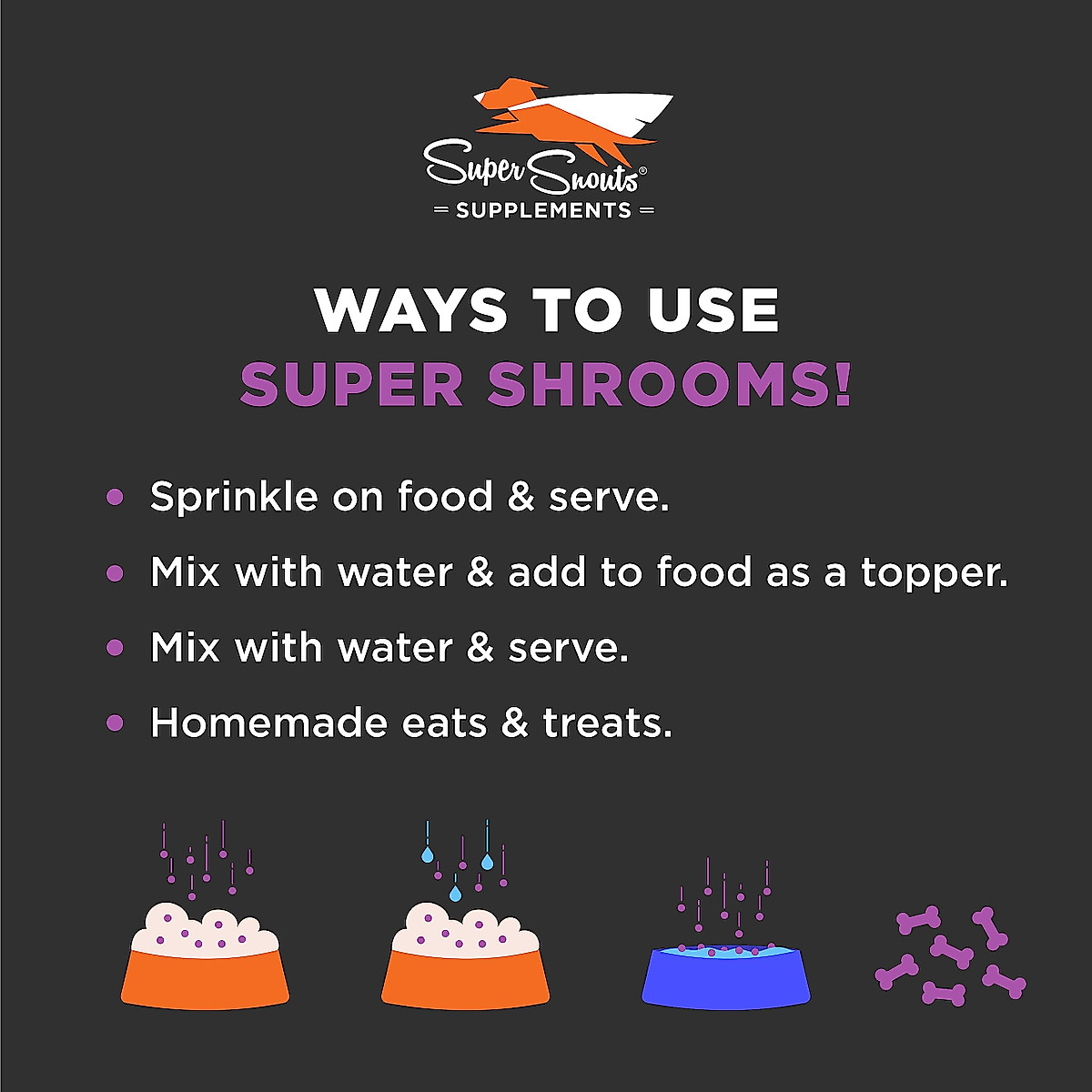 Super Snouts Super Shrooms Mushroom Immune Support Supplement for Dogs and Cats, 2.64 oz - Made in USA Organic Non-GMO, Immune Health for Strong Immunity, 7 Mushroom Blend Powder