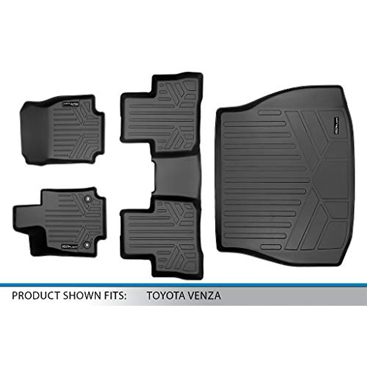 SMARTLINER Custom Fit All Weather Black 2 Row Floor Mat Liners and Cargo Liner Set Compatible with 2021-2023 Toyota Venza