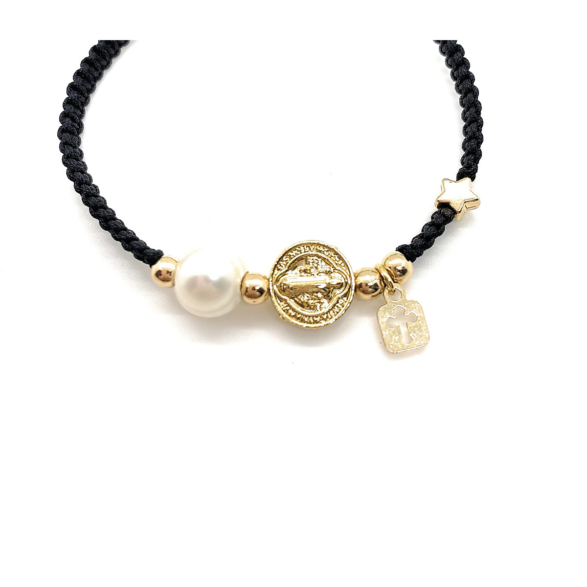 Alea Collection Protective St Benedict Medal Holy Charms Black String Adjustable Bracelet for Women