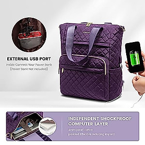 LOVEVOOK Laptop Backpack for Women 15.6 inch,Quilted Convertible Backpack Tote Laptop Computer Work Bag,Cute Women Travel Backpack Purse College Teacher Carry on Back pack with USB Port,Solanum Purple