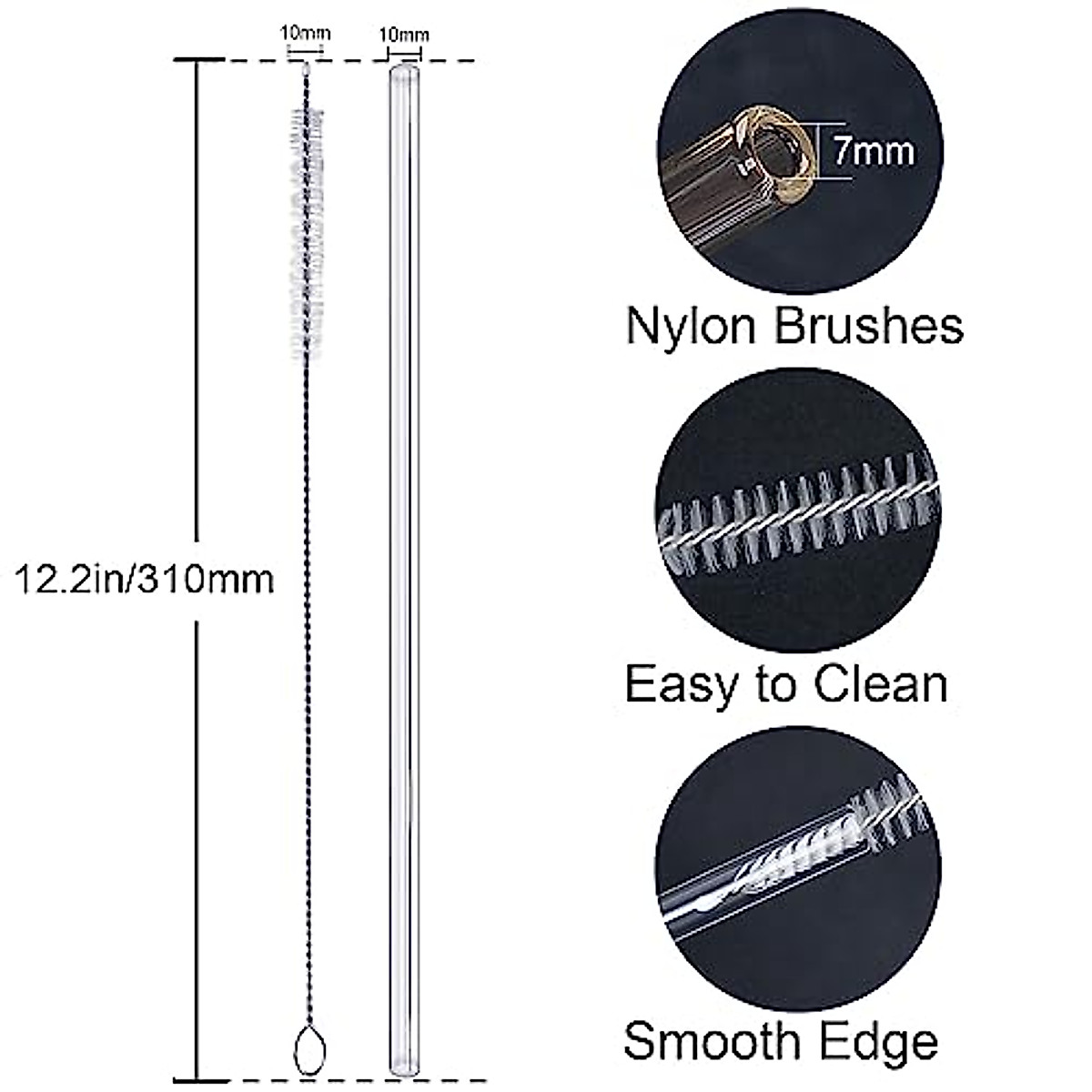 Replacement Glass Straws for Stanley 40 oz 30 oz Tumbler, 6 x 12 inch Long Straight Drinking Reusable Glass Straws for Bottles, Bring 2 Cleaning Brushes, Dishwasher Safe - Eco-Friendly.