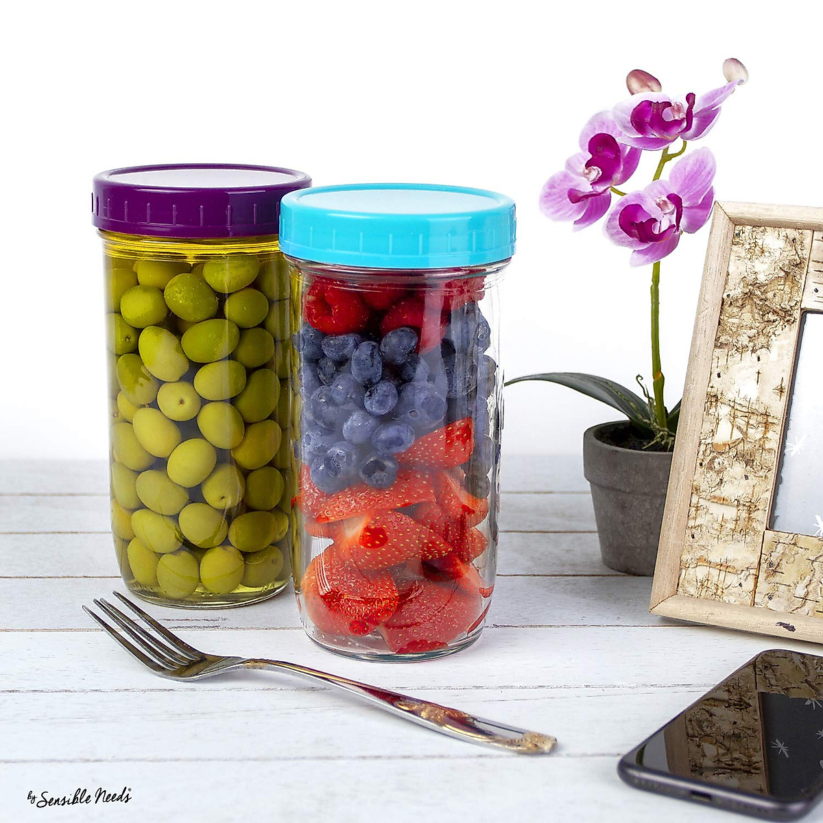 16 Pack Colored Plastic Ball Jar Lids, Kerr - 8 Regular Mouth & 8 Wide Mouth Mason Jar Lids Canning lids for Canning Jars, Reusable Mason Jar Plastic Lids for Yogurt