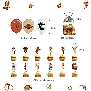 Cowboy Birthday Decorations, Wesrtern Horse Party Supplies with Cowboy Garland Happy Birthday Banner Cake Toppers Latex Balloons for Kids Boys Western Themed Birthday Party Decorations