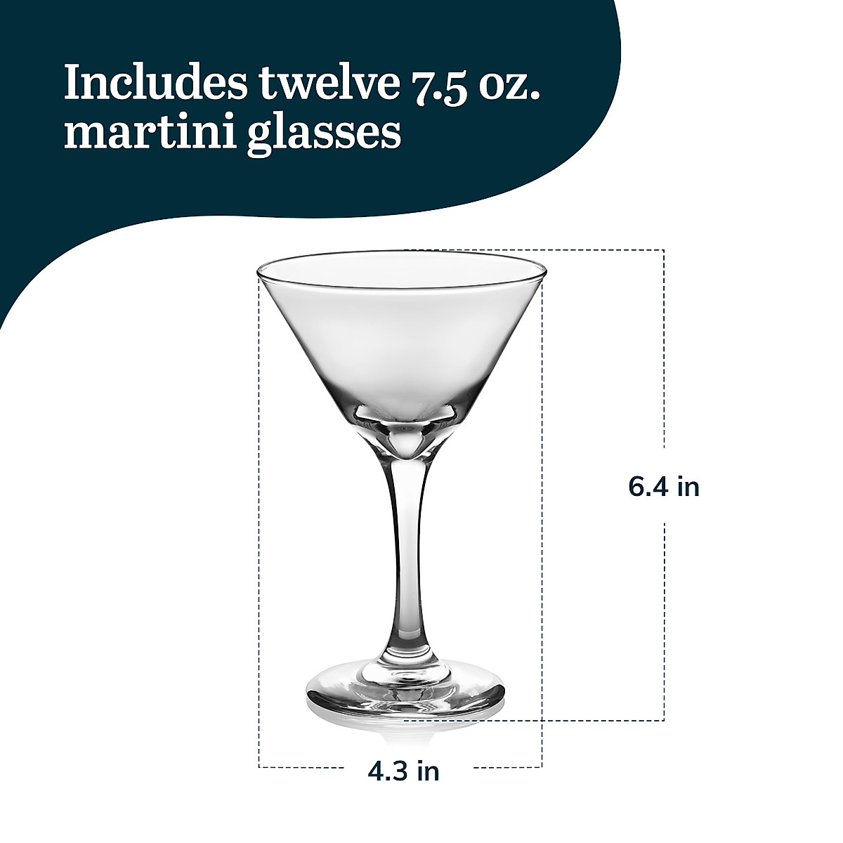 Libbey Martini Glasses, 7.5 oz, Set of 12