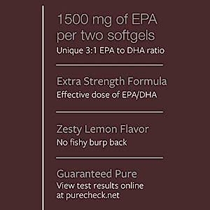 Nature’s Way Ultra-Pure Omega-3 Extra Strength Fish Oil Supplement, Lemon Flavor Softgels, 60 Count