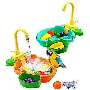 Lorchwise Parrot Bird Bath, Bird Feeder Pet Pool with Faucet Bird Shower, Parrot Automatic Bathtub Pool Bathtub with Food Container, for Pet Parrots Cage Accessories, 34.7x24x8.2CM