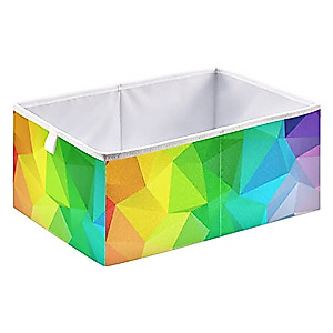 DOMIKING Rainbow Mosaic Branches Storage Bins for Gifts Foldable Cuboid Shelf Baskets with Sturdy Handle Linen Closet Organizers Boxes for Closet Shelves Bedroom
