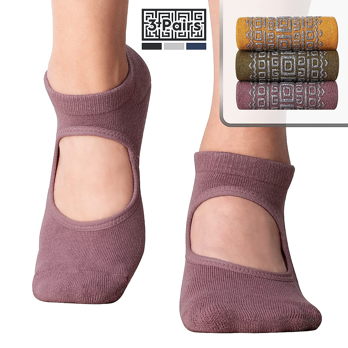 unenow Non Slip Grip Yoga Socks for Women with Cushion for Pilates, Barre, Home