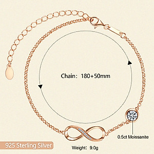 PANCEAN Infinity Symbol Charm Bracelet for Women 925 Sterling Silver Adjustable Bracelet Dainty Gold Bracelet with Moissanite Diamond Jewellery Gifts for Women Girls