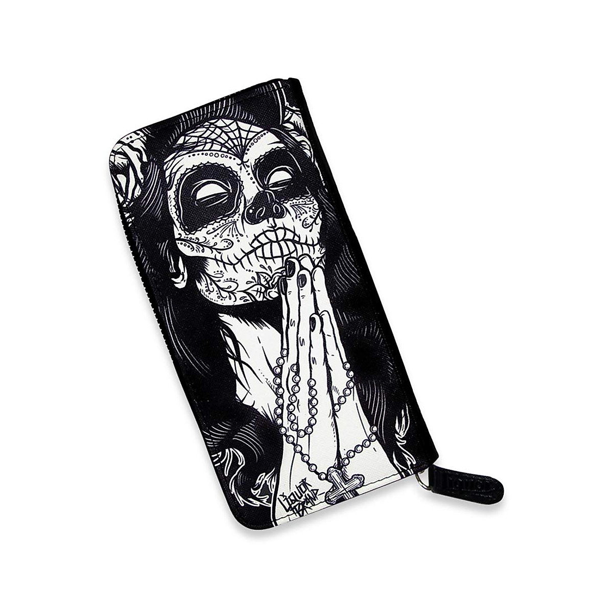 Liquorbrand Gypsy Rose Women's Zip Around Clutch Wallet | Day of the Dead Goth Gothic Rockabilly Dia De Los Muertos Sugar Skull Print