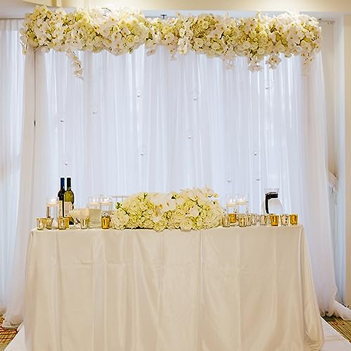 White Sheer Curtain for Party Backdrop, 10ft x 7ft Wrinkle-Free Chiffon Backdrop Curtain White Arch Drapes for Wedding Birthday Party Decorations