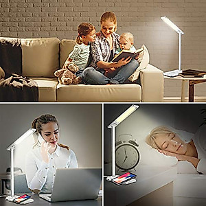 GSBLUNIE LED Desk Lamp with Wireless Charger,Dimmable Office Desk Lamp with USB Charging Port,Touch Control,3 Lighting Modes 6 Brightness Levels,Eye-Caring Table Lamp for Christmas Gift,Studying