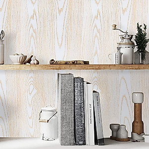 Orainege Gold Wood Contact Paper Gold and White Peel and Stick Wallpaper 17.7in x118.1in Gold Wood Grain Removable Wallpaper White and Gold Decorative Self Adhesive Contact Paper Bedroom Kitchen