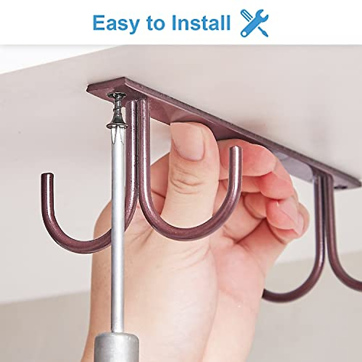 FOMANSH Mug Rack Under Cabinet - Coffee Cup Holder, 12 Mugs Hooks Under Shelf, Display Hanging Cups Drying Hook for Bar Kitchen Utensils Brown