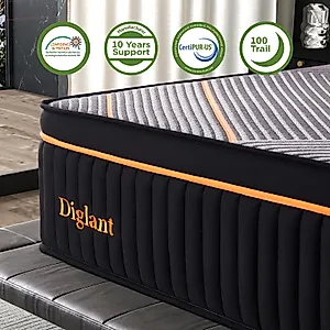 DIGLANT King Mattress, 14 Inch Plush Memory Foam Hybrid Mattress with Individually Pocket Coils for Pressure Relief,Balanced Support, King Size Mattress in Box, Motion Isolation