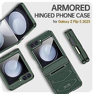 Vizvera for Samsung Galaxy Z Flip 5 Case with Hinge Protection, Flip z 5 Case Built-in Screen Protection HD Clearly Full Body- Silicone All-Inclusive Shockproof Case for Galaxy z flip 5 (2023)-Green
