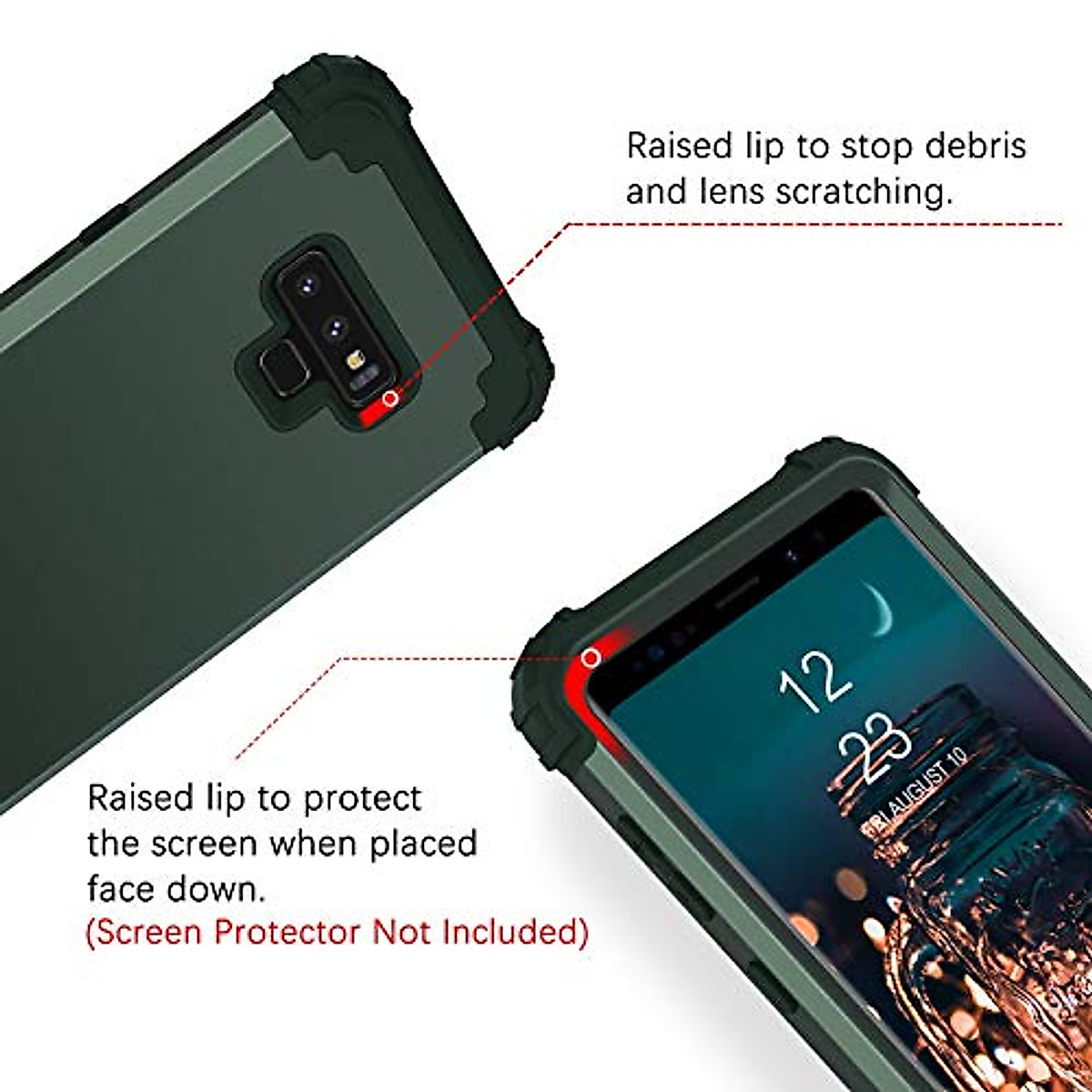 BENTOBEN Galaxy Note 9 Case, Phone Case Samsung Note 9, Heavy Duty 3 in 1 Rugged Hybrid Hard PC Soft Silicone Bumper Shockproof Drop Protective Girls Women Boy Cute Cover for Galaxy Note 9, Dark Green