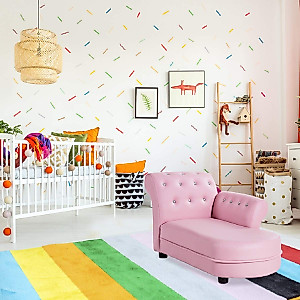 GLACER Kids Sofa, Pink Toddler Couch Princess Sofa with PVC Leather and Embedded Crystal, Upholstered Children Chaise Lounge, Baby Sofa Chair Children Armchair for Girls