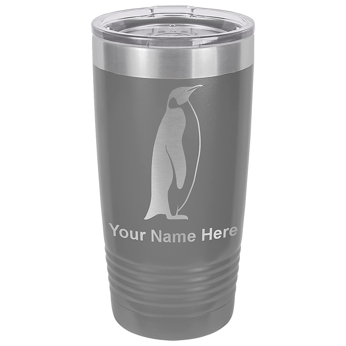 LaserGram 20oz Vacuum Insulated Tumbler Mug, Penguin, Personalized Engraving Included (Gray)