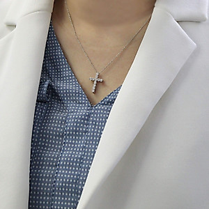 Fifth and Fine Classic Cross Pendant Necklace with Natural Round Diamonds Set in 925 Sterling Silver (.75)