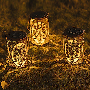 Solar Lanterns Outdoor Hanging Lantern Lights, Metal Owl Decor Lantern Outdoor Waterproof LED Garden Decor Lantern, Delicate Garden Decoration for Patio, Yard, Landscape, Holiday Gifts (Bronze 1 Pc)